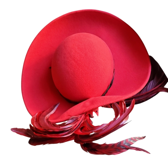 Coquette | Accessories | Coquette Red Hat Huge Feathers Kentucky Derby ...